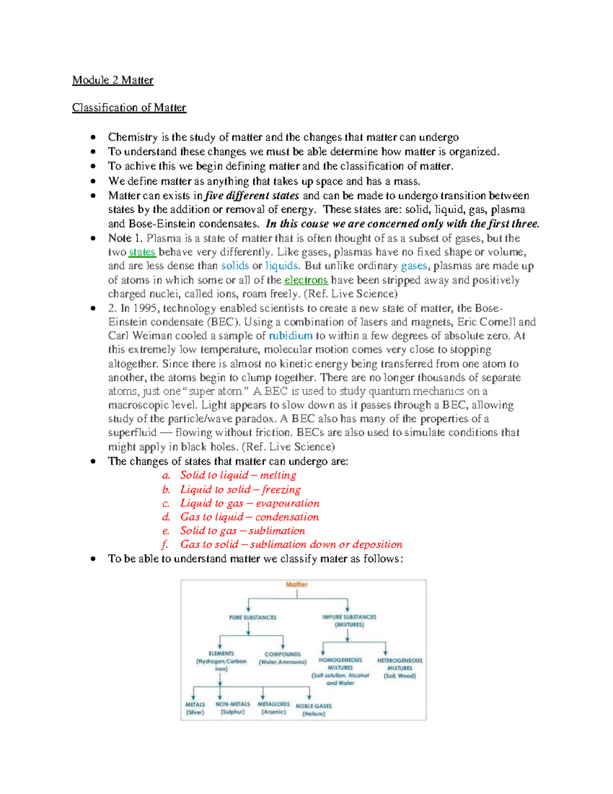 Module 2 Pre-Health 1 Matter - Module 2 Matter Classification of Matter