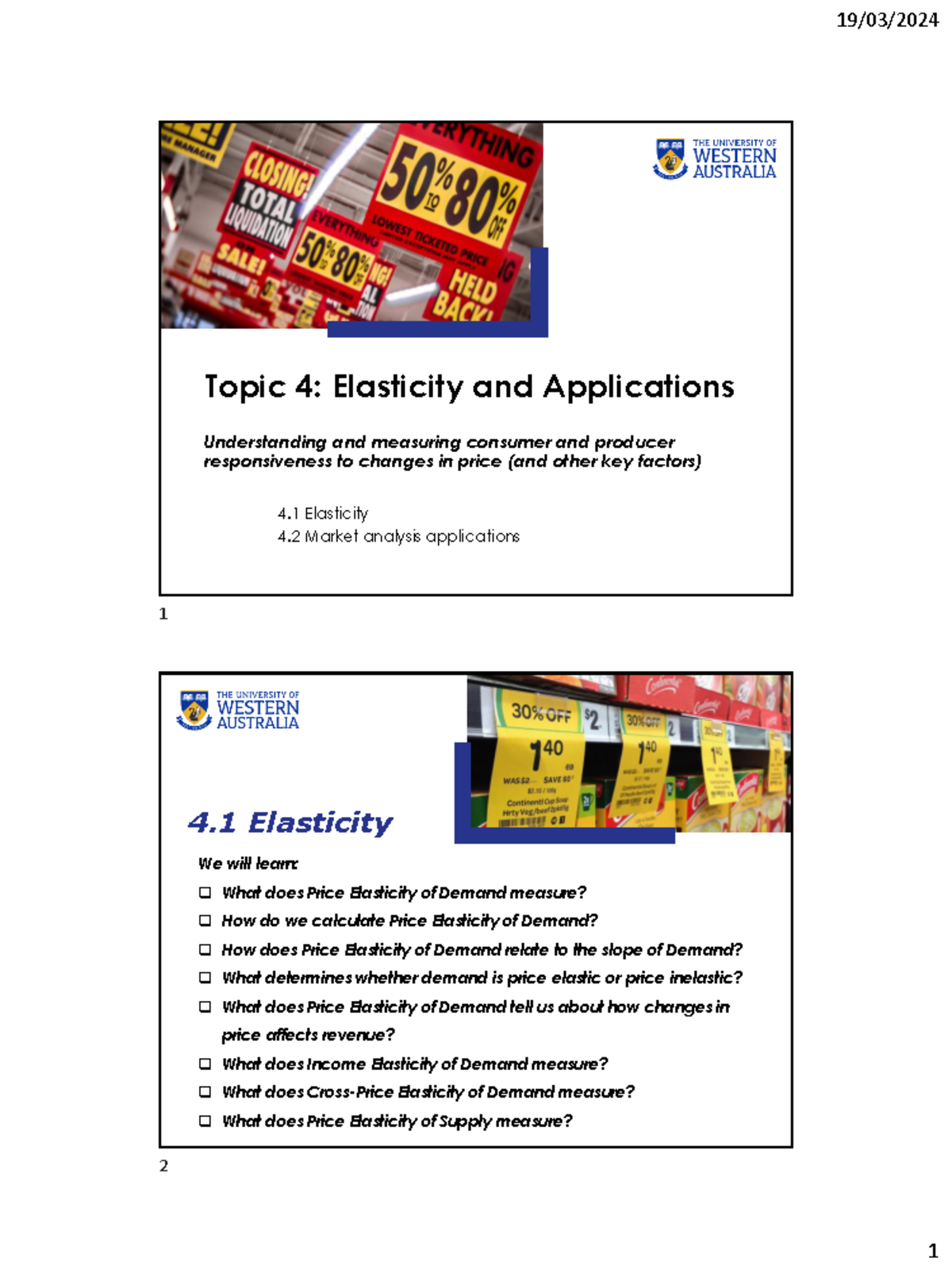 Topic 4 (elasticity, quantitative applications) - Topic 4: Elasticity and Applications 4 ...