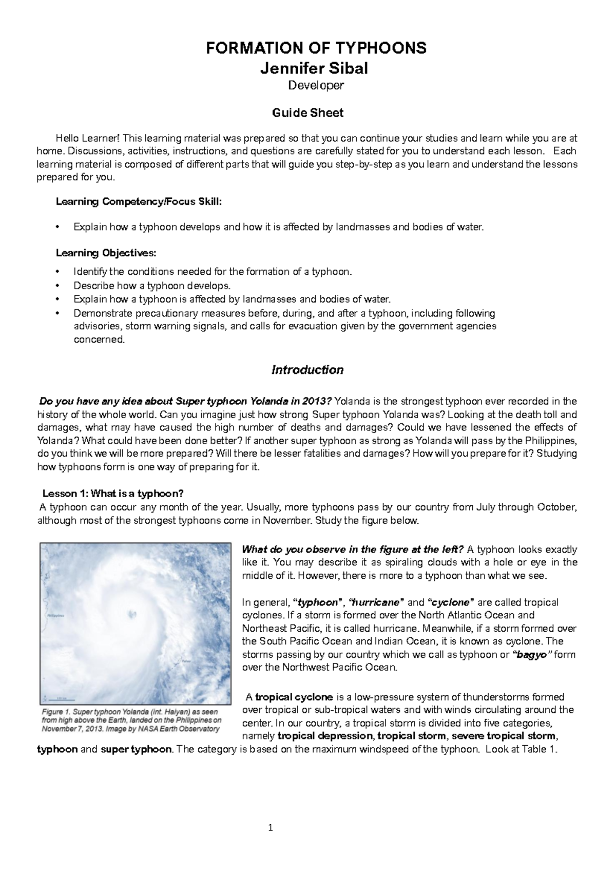 Sci-8 Q2 Formation-of-Typhoon - FORMATION OF TYPHOONS Jennifer Sibal ...