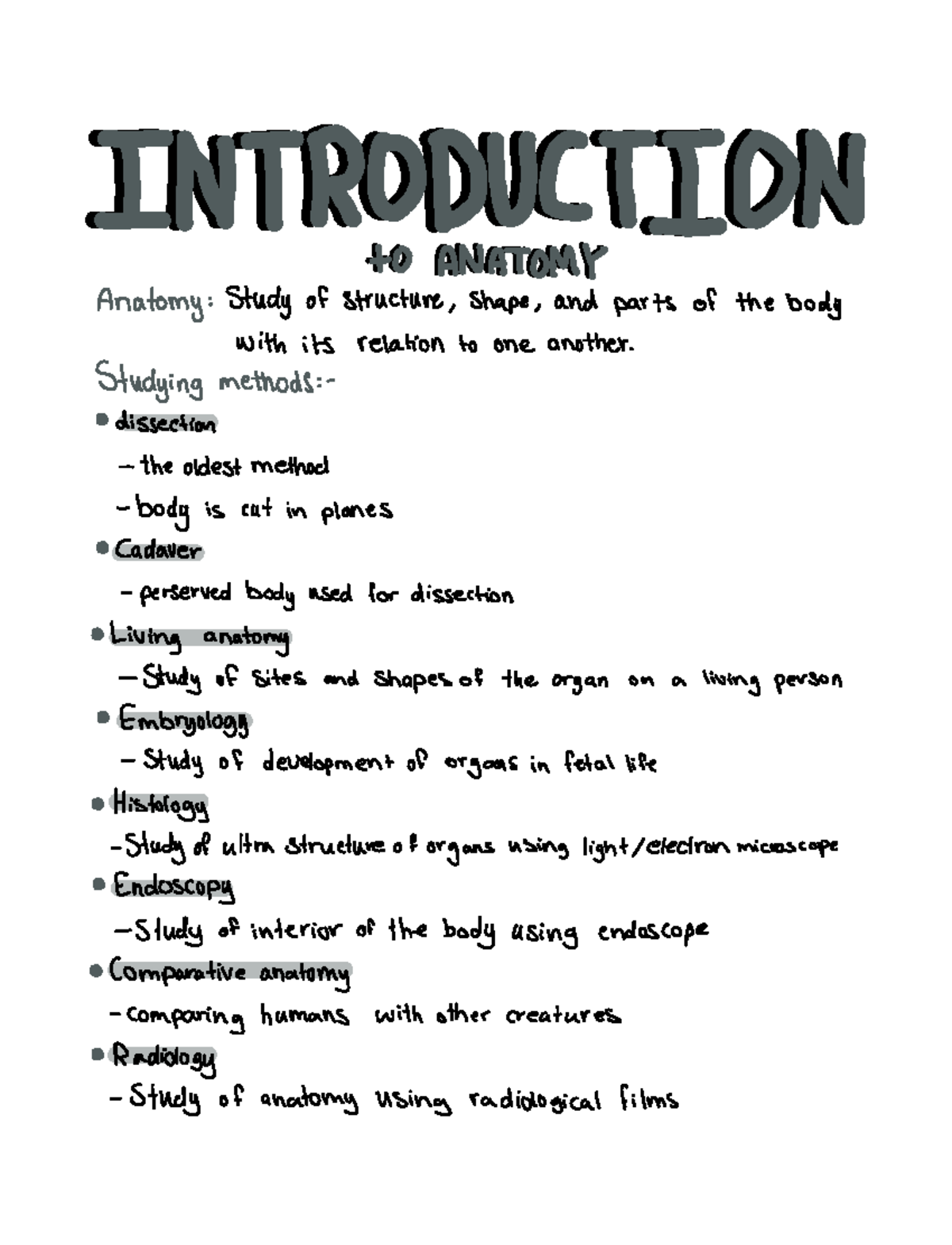 Introduction to anatomy - BSC 215 - Studocu