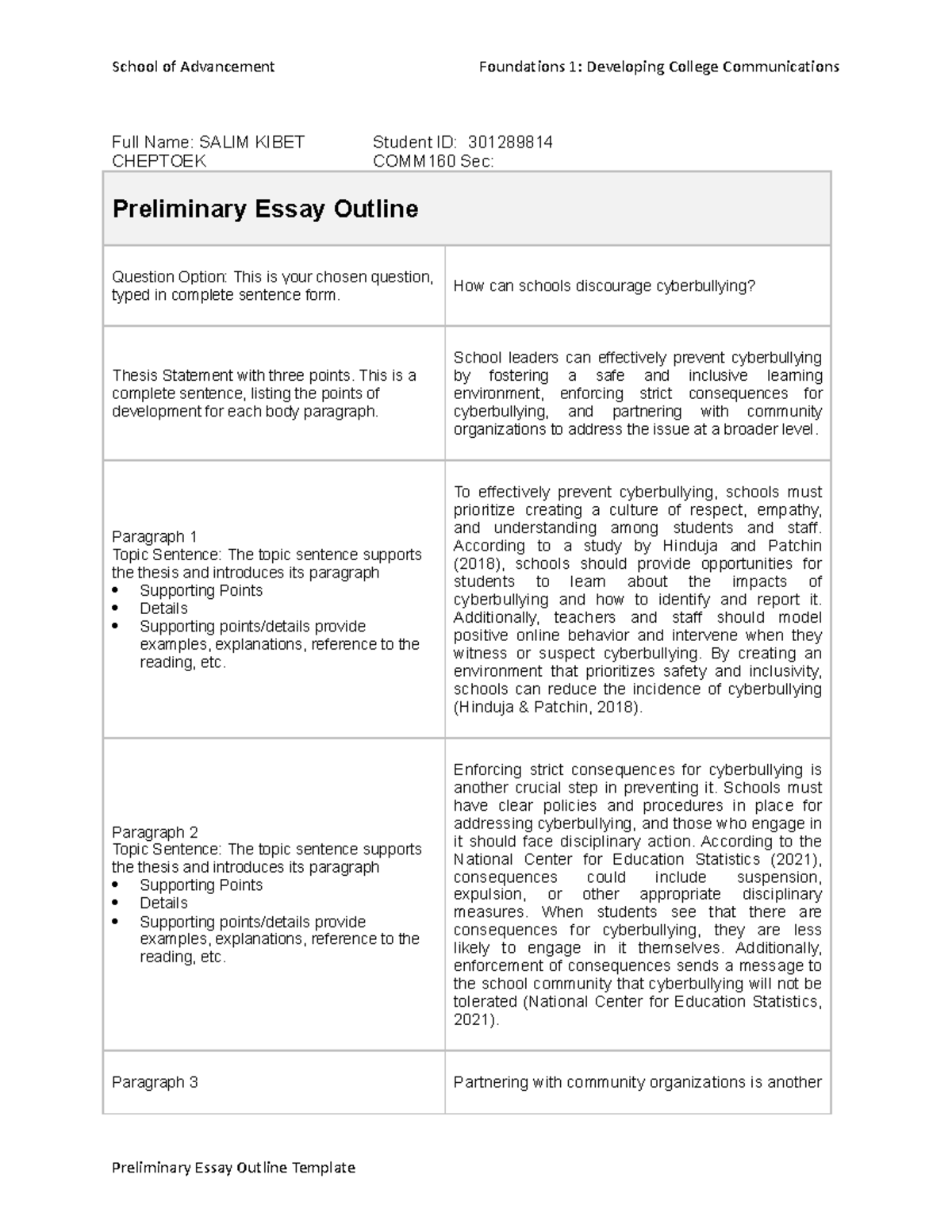 Salim Preliminary Essay - School of Advancement Foundations 1 ...