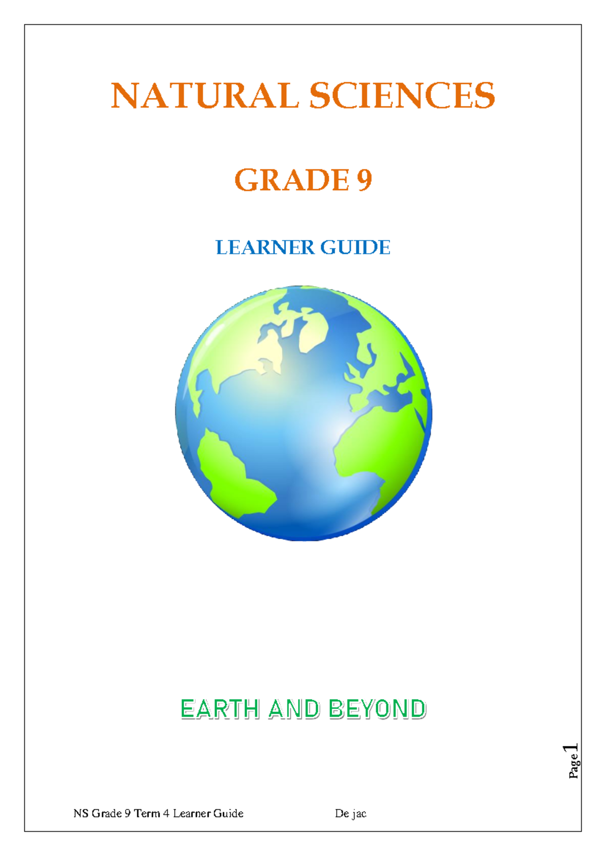 NS Grade 9 Term 4 Learner Guide 2024 - Page 1 NATURAL SCIENCES GRADE 9 ...