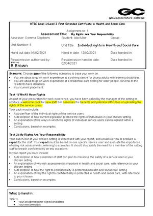 Unit5 health and social care. - Case Study 1: Valerie B. aged 24 years ...