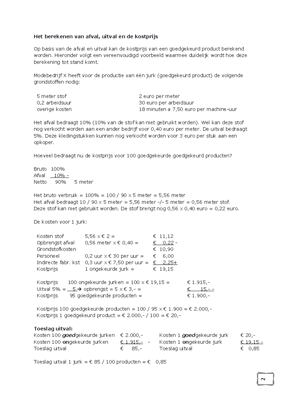 10e les Uitval 202004 28 uitwerking - 2 Het berekenen van afval, uitval ...