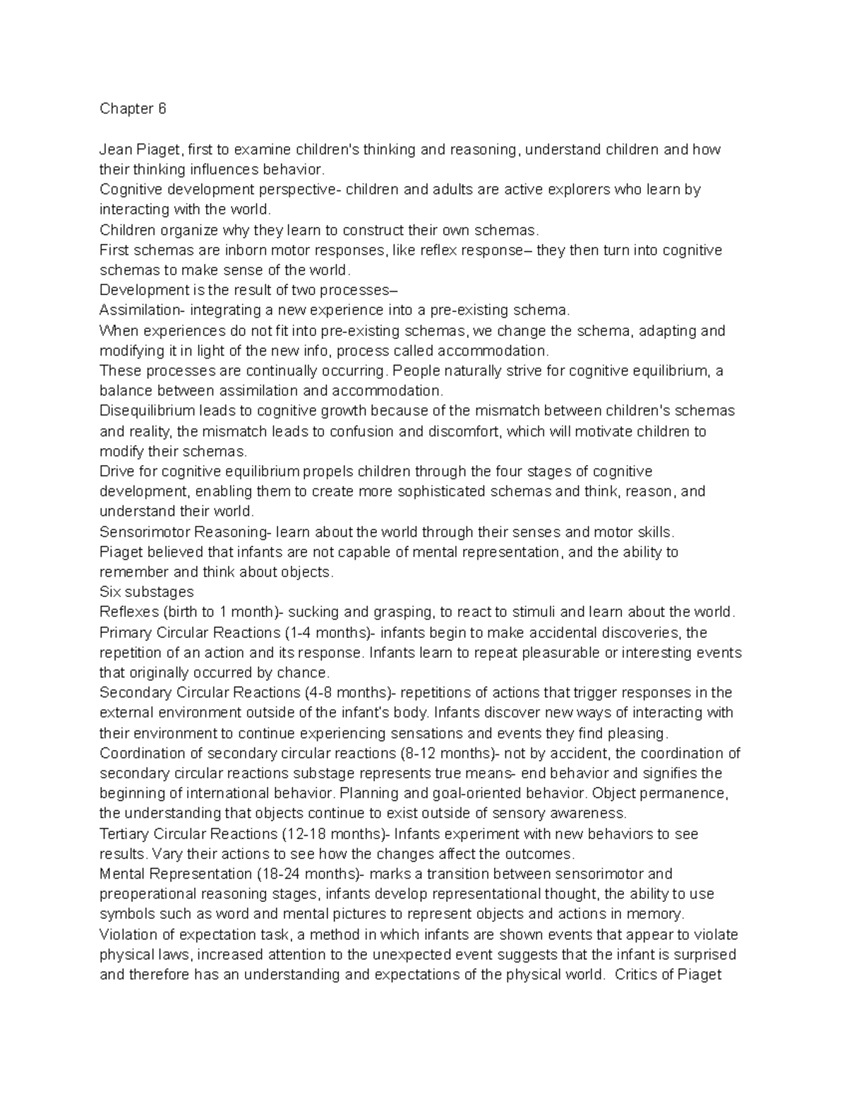 PSY 220 Chapter 6 - Chapter 6 Jean Piaget, first to examine children's thinking and reasoning ...