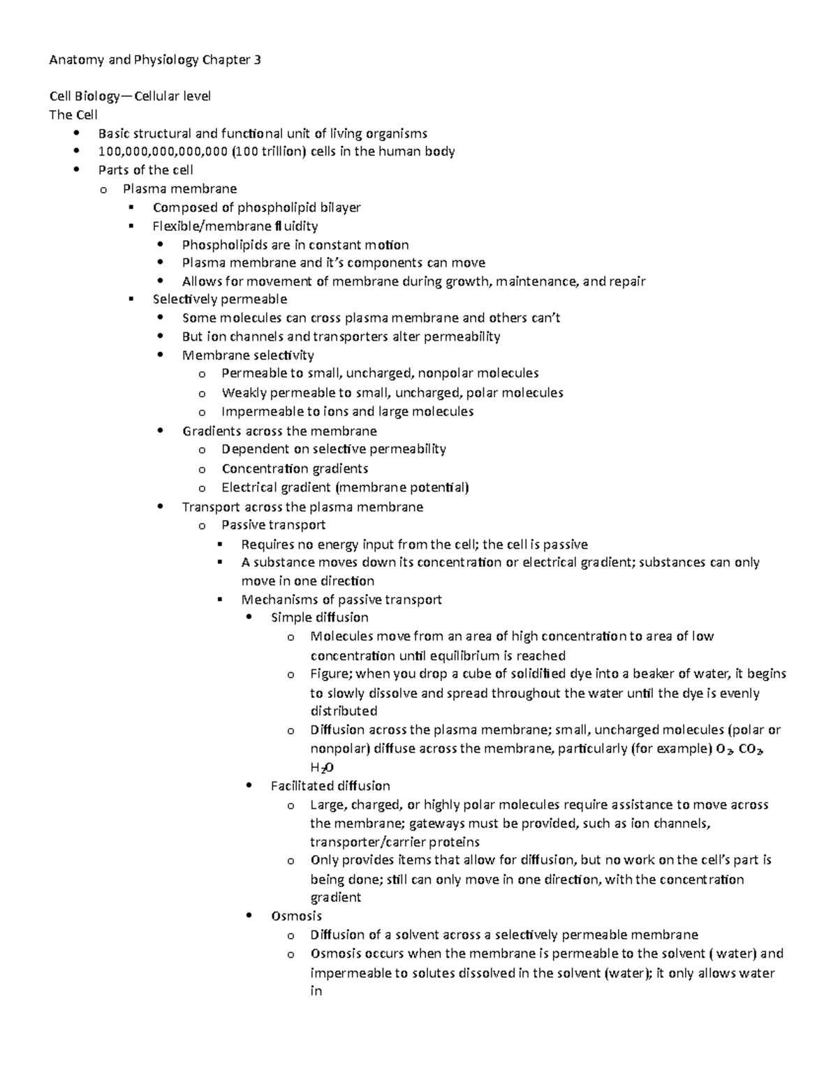 Anatomy and Physiology notes - Anatomy and Physiology Chapter 3 Cell ...