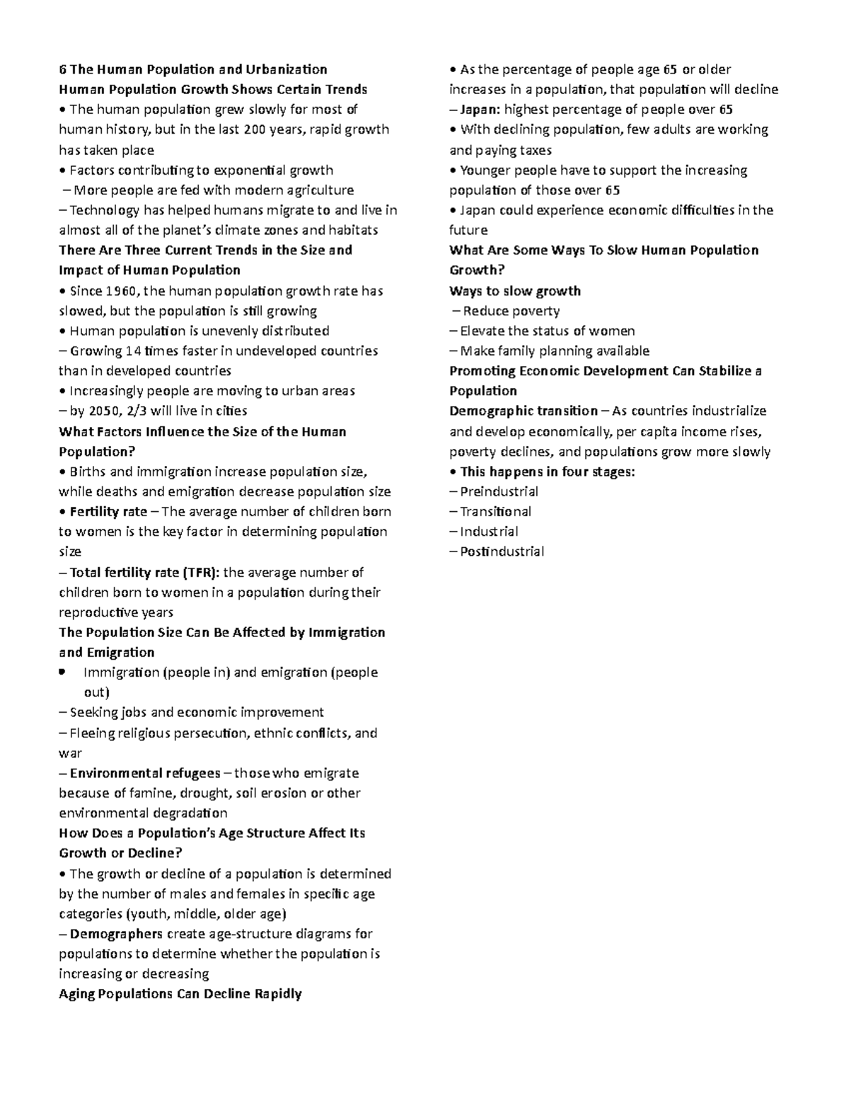 GEE Midterm - test - 6 The Human Population and Urbanization Human ...