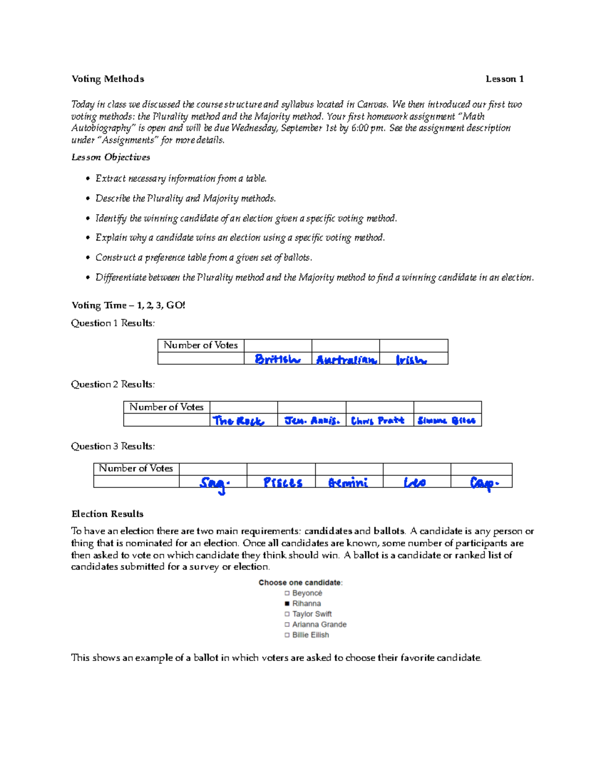 Lesson 1 Plurality and Majority Solutions - MA111 - UKY - Studocu