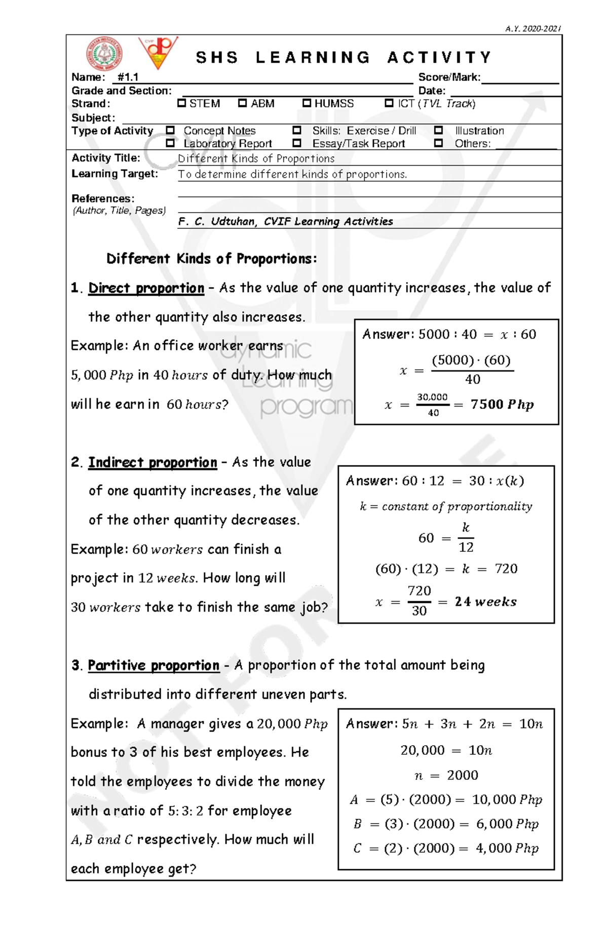 BM 1 1 Q3 1 - different kinds of proportions different kinds of ...
