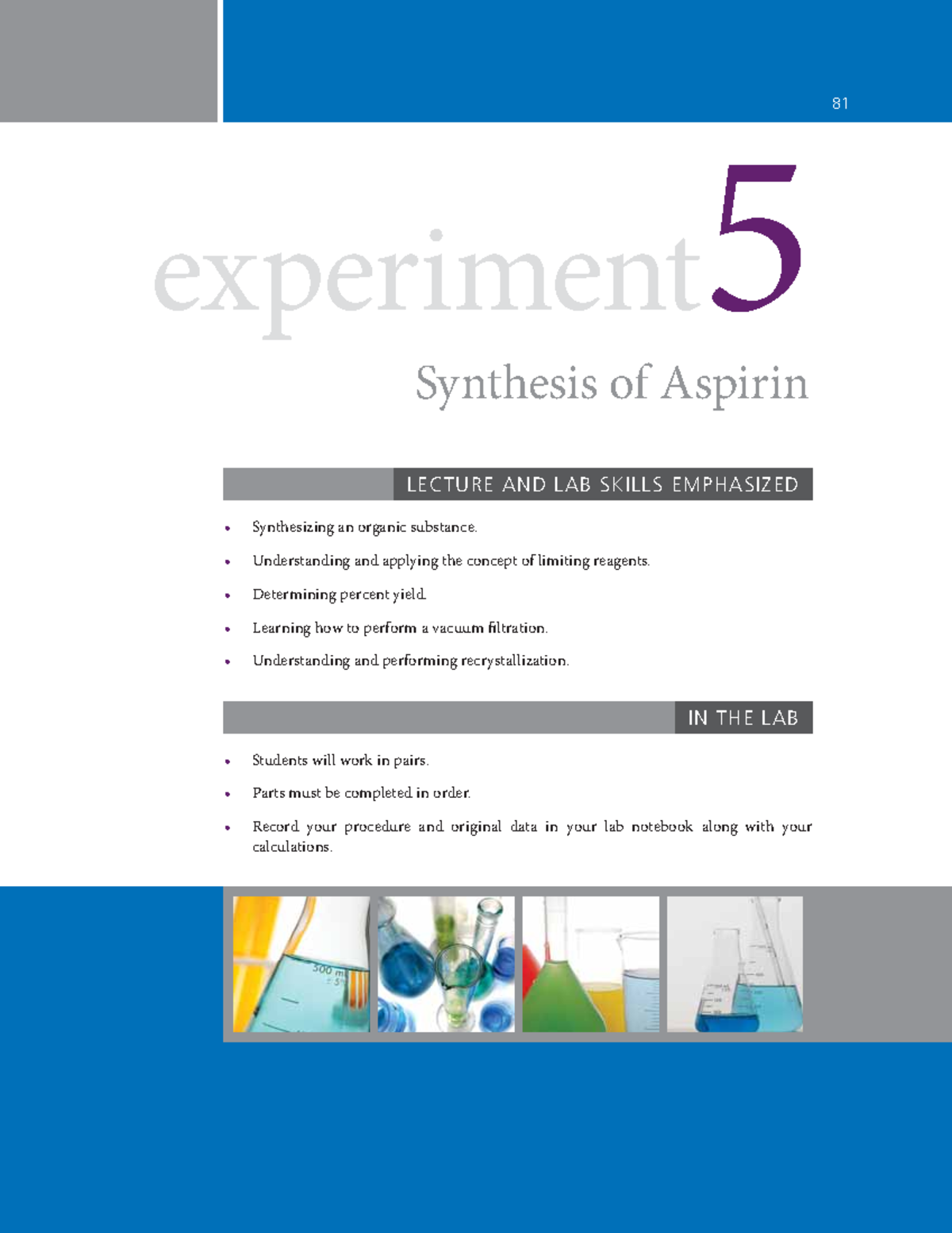 Synthesis of Aspirin - 81 experiment 5 LECTURE AND LAB SKILLS ...