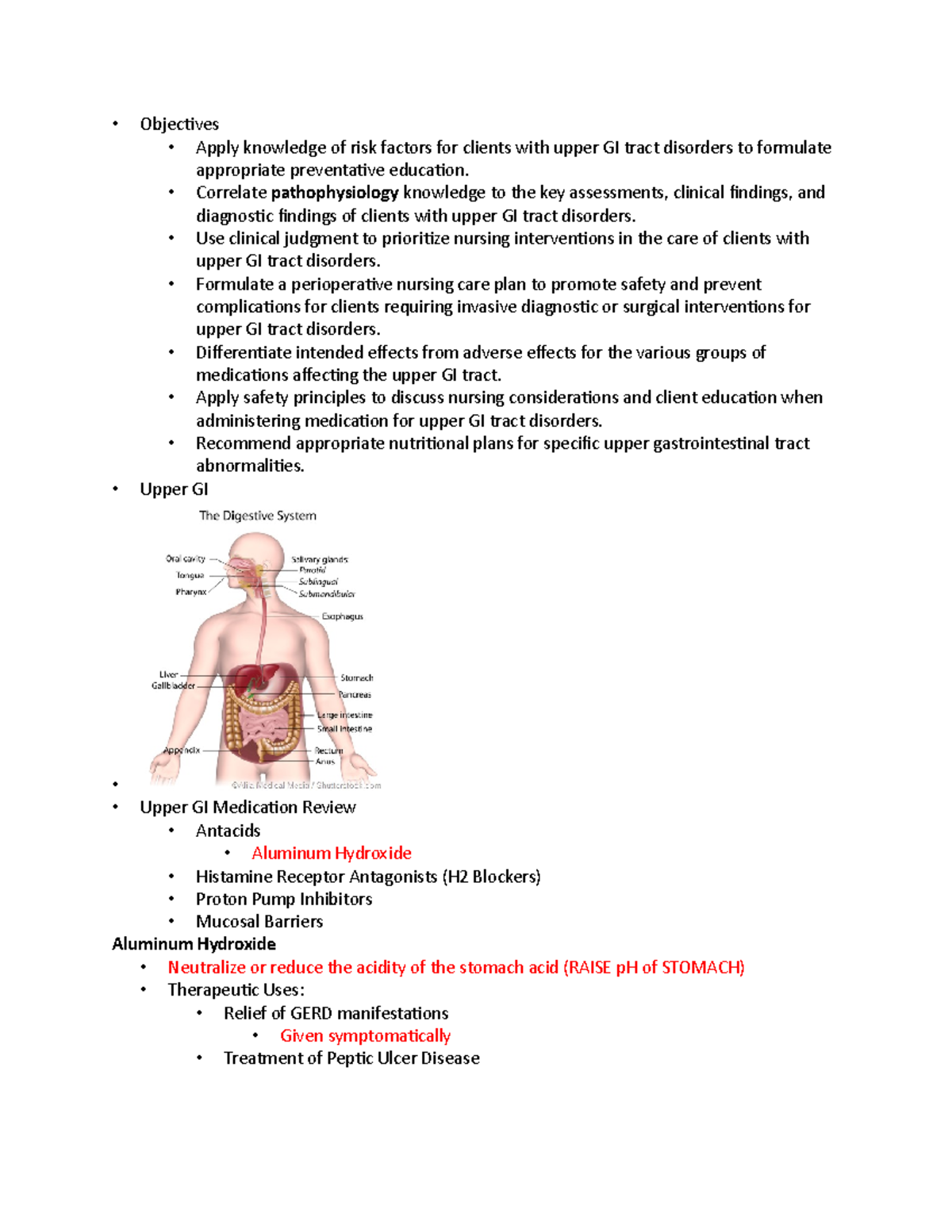 Upper GI - notes - Objectives Apply knowledge of risk factors for ...