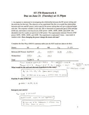 ST 370 Homework 5 - ST 370 - Studocu
