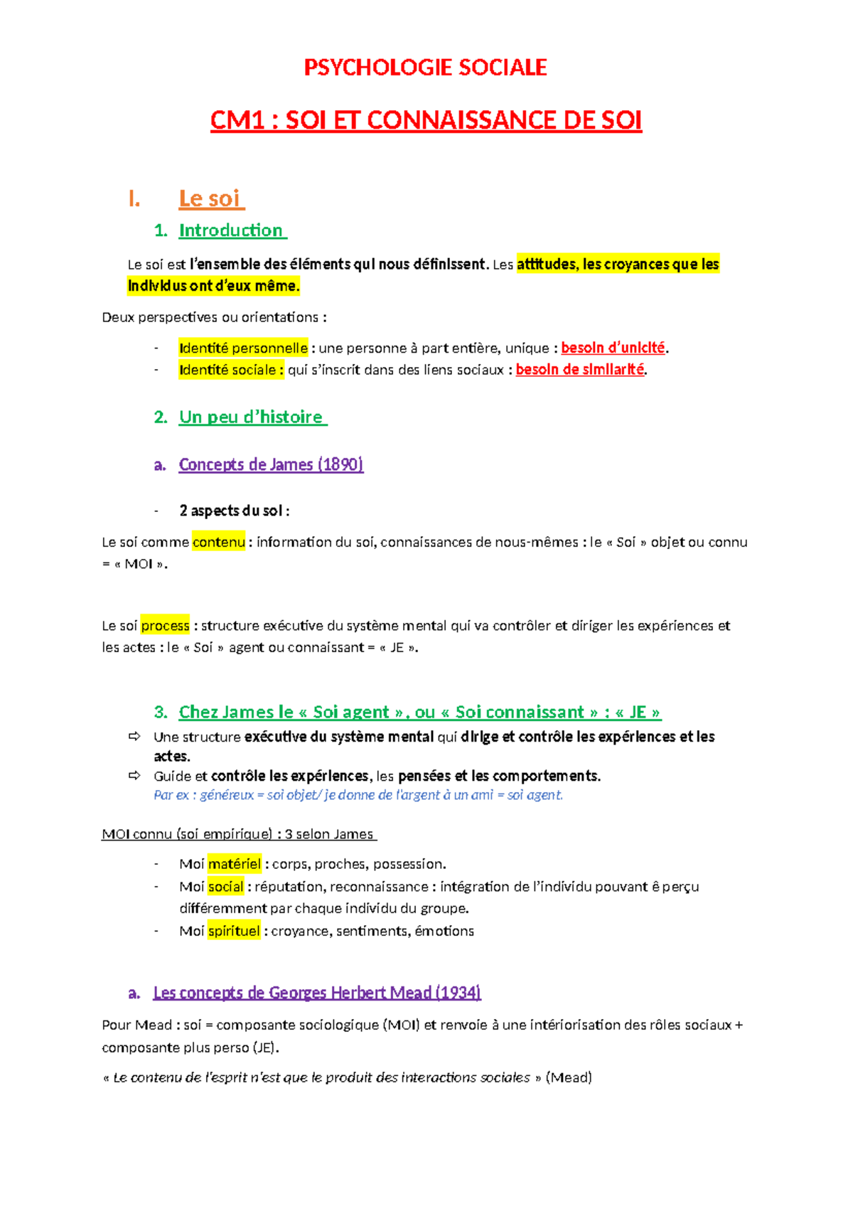 CM1 SOI ET Connaissance DE SOI - CM1 : SOI ET CONNAISSANCE DE SOI I. Le ...