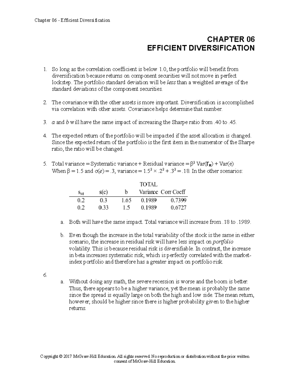 BKM 10e Chap006 - Eytan - Chapter 06 - Efficient Diversification CHAPTER 06 EFFICIENT - Studocu