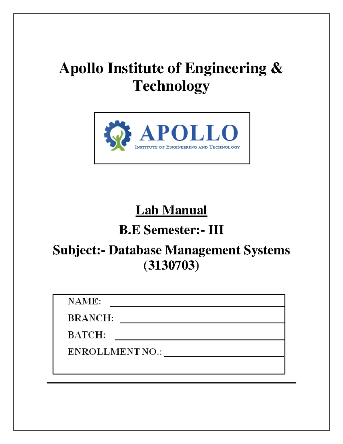 3130703 DBMS Lab manual - Apollo Institute of Engineering & Technology ...