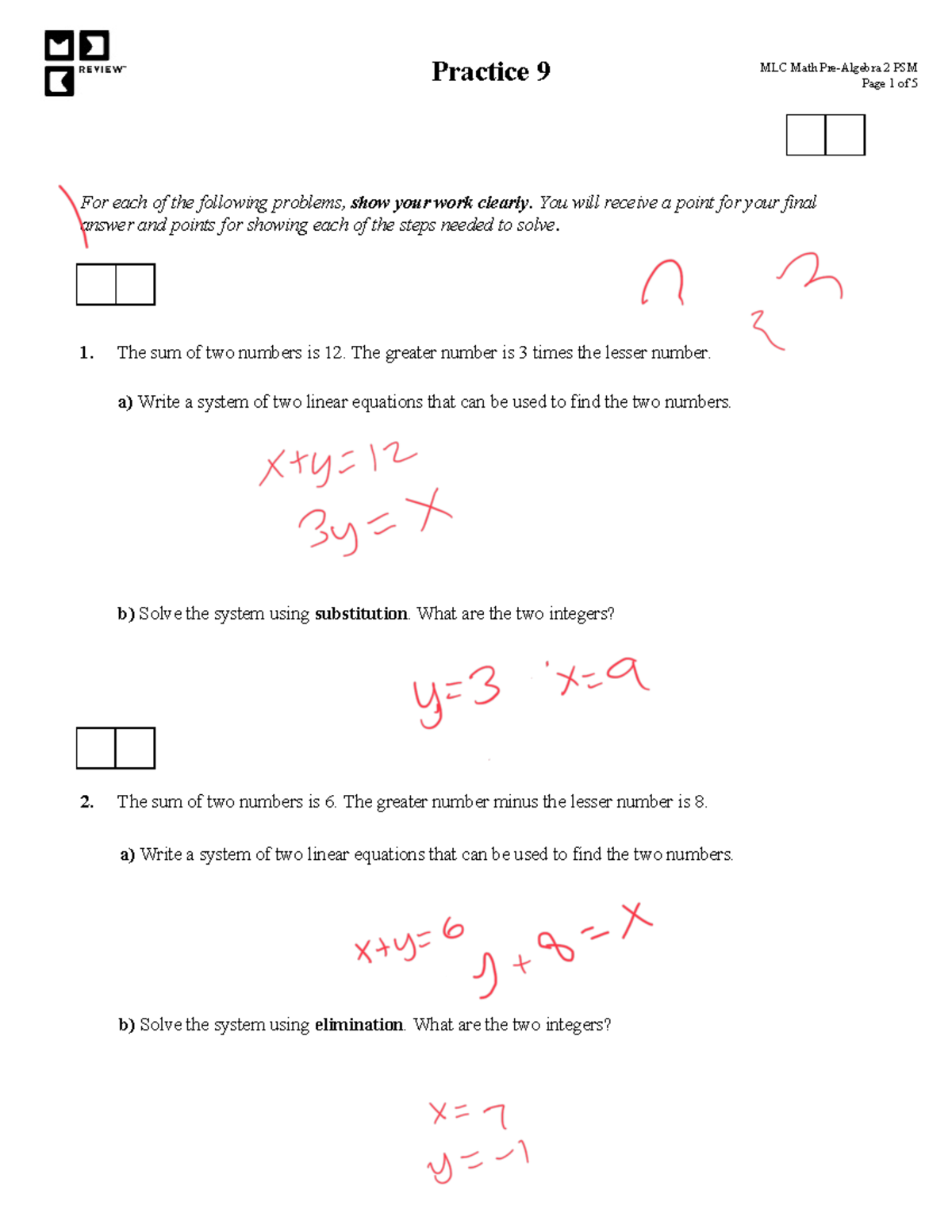 P2 PSM Practice 9 - Hello - Practice 9 The sum of two numbers is 12 ...