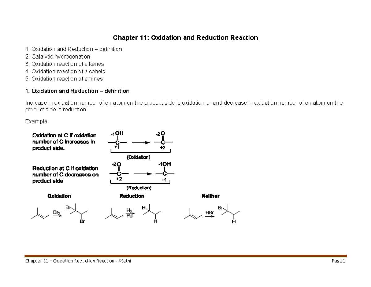 Orgo Final Notes - Chapter 11: Oxidation and Reduction Reaction 1 ...