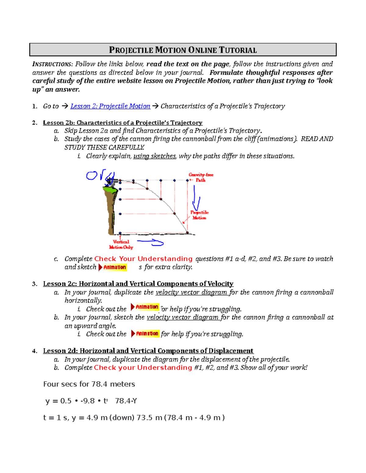 Projectiles Tutorial - PROJECTILE MOTION ONLINE TUTORIAL INSTRUCTIONS ...