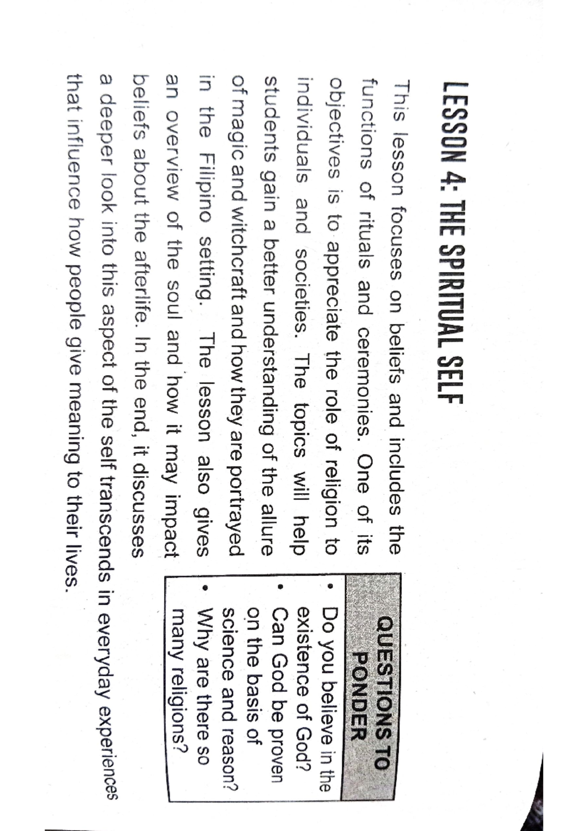 GE-5 SEMI- Final- Topics - LESSON 4: THE SPIRITUAL SELF This lesson ...