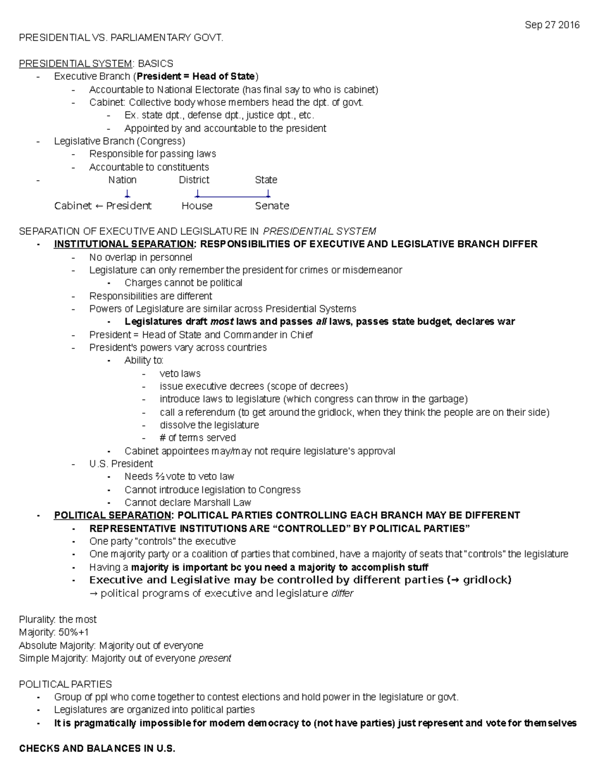 Presidential vs. Parliamentry Govt - Sep 27 2016 PRESIDENTIAL VS ...