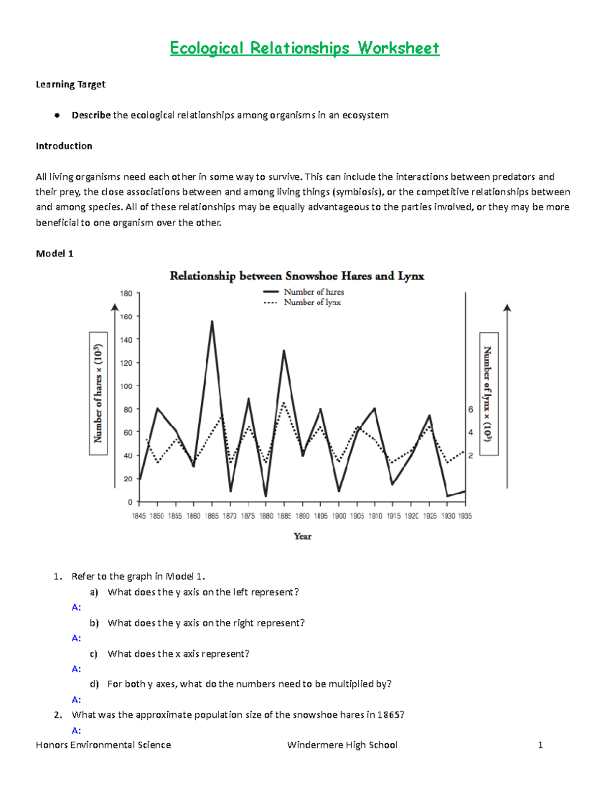 Copy of Copy of Ecological Relationships- student - Ecological ...