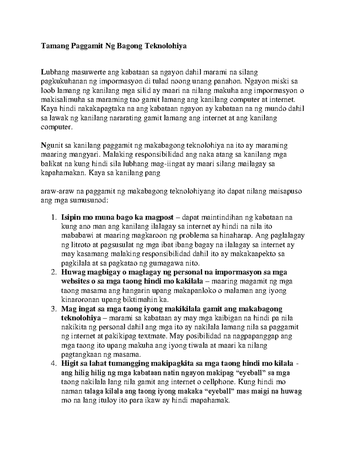 115428328 Tamang Paggamit Ng Bagong Teknolohiya - Tamang Paggamit Ng ...