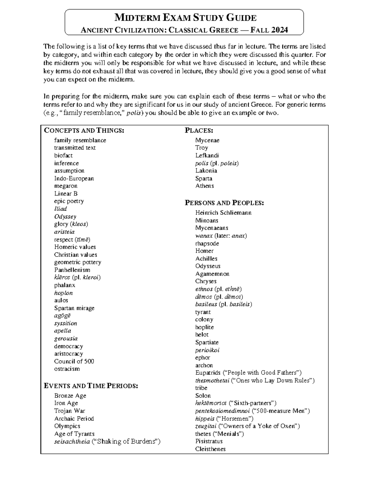CLA 10B - Midterm Exam Study Guide - MIDTERM EXAM STUDY GUIDE ANCIENT ...