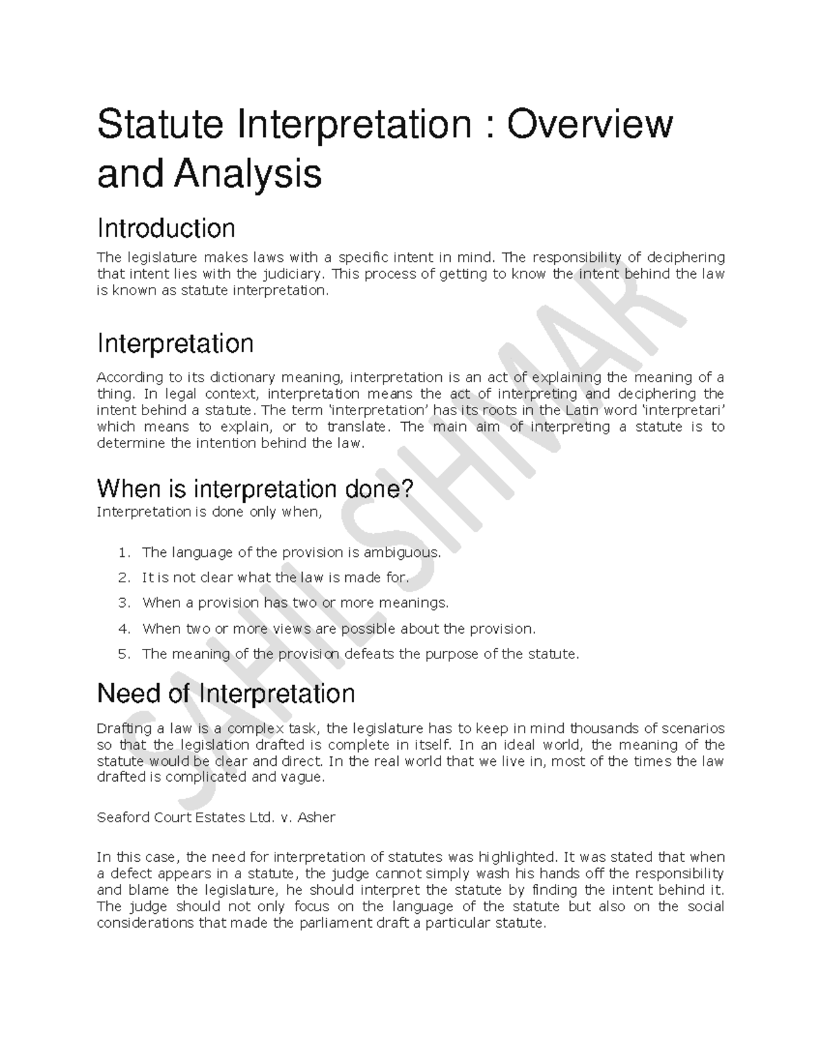 Interpretation - Summary LLM - Statute Interpretation : Overview and ...