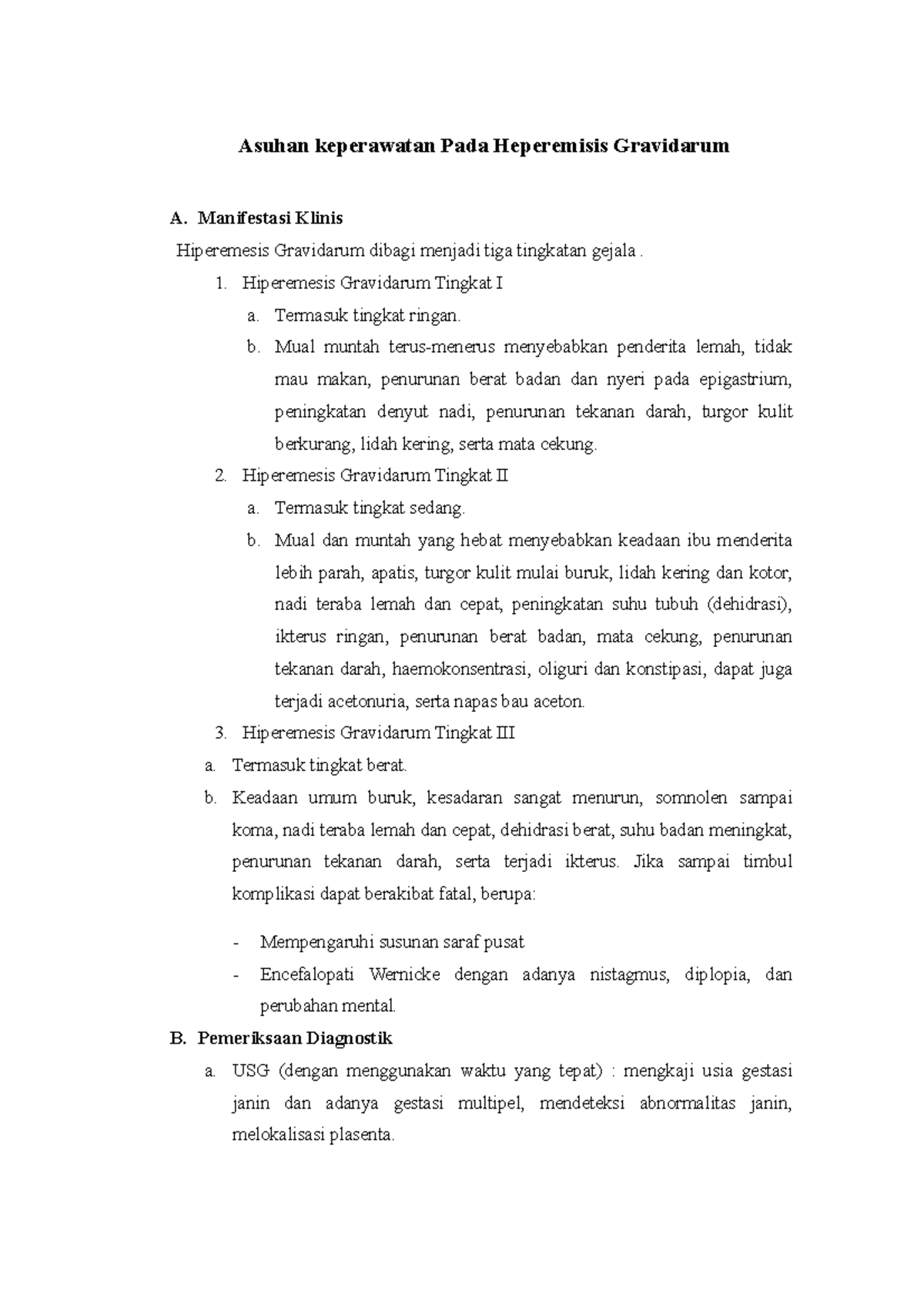 Askep HEG 02 - STROKE - Asuhan keperawatan Pada Heperemisis Gravidarum A. Manifestasi Klinis ...