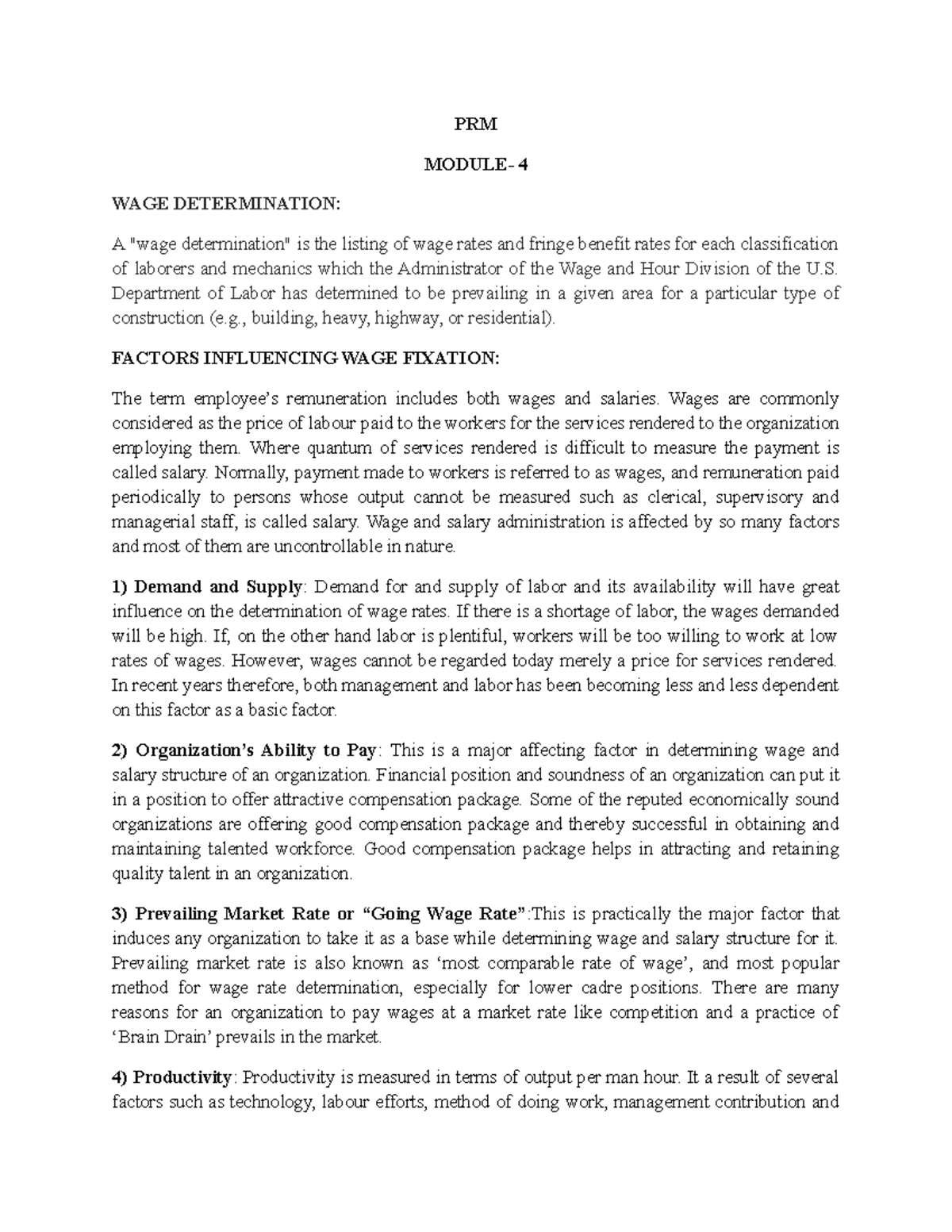PRM- 4TH Module - PRM MODULE- 4 WAGE DETERMINATION: A "wage ...