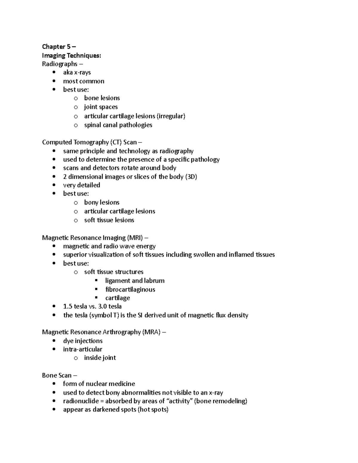 Chapter 5 Notes - Imaging Techniques - Chapter 5 – Imaging Techniques ...