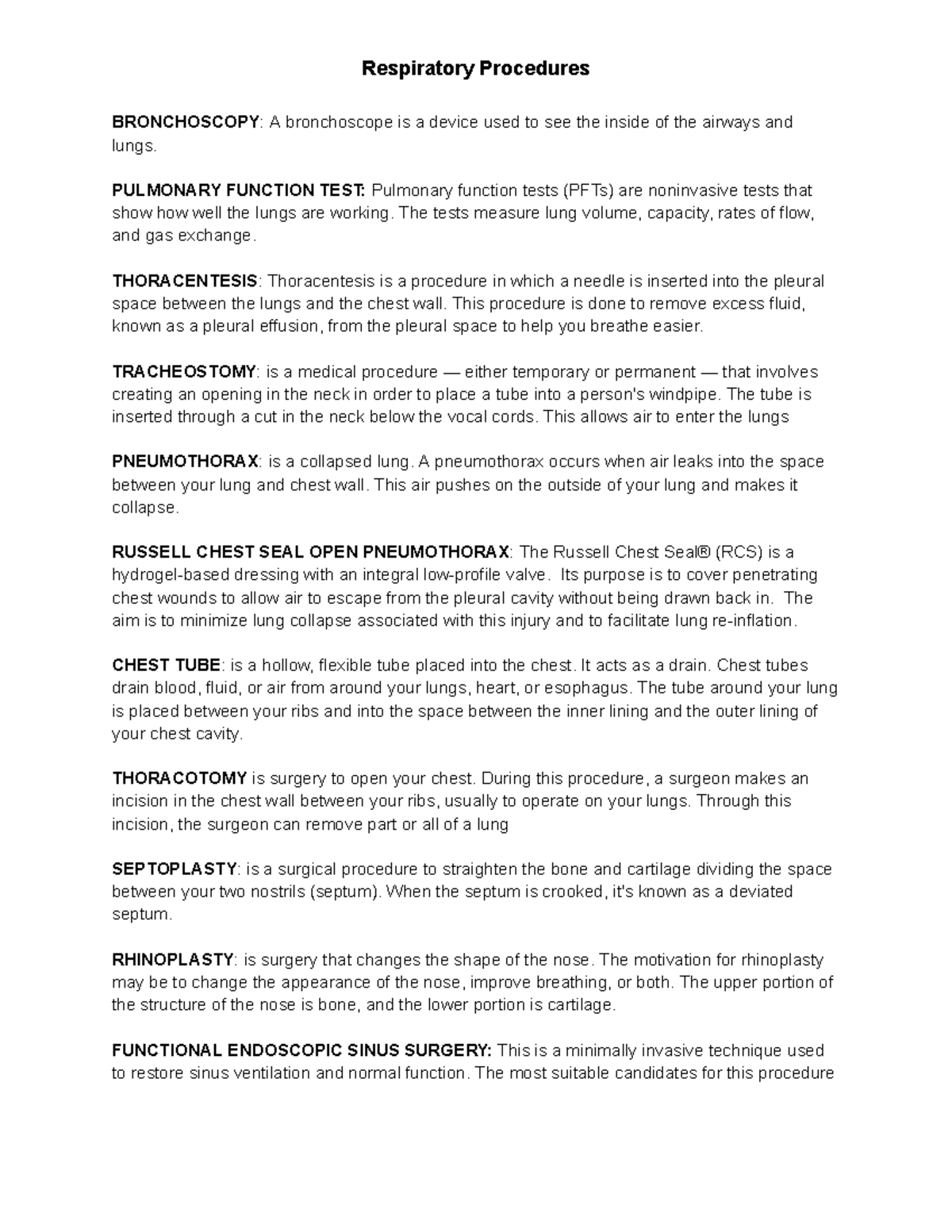 Respiratory Procedures Notes - Respiratory Procedures BRONCHOSCOPY: A ...