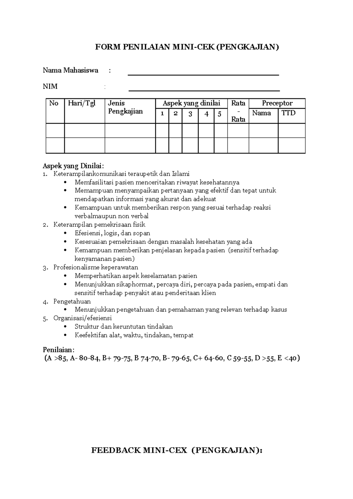 FORM Penilaian MINI CEX dan DOPS - Tugas kuliah - Studocu