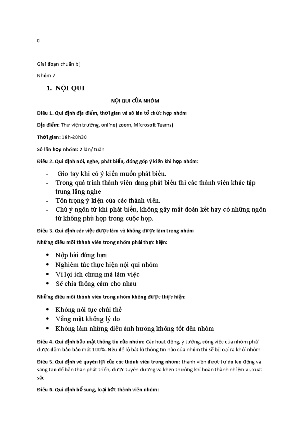 Giai đoạn chuẩn bị - Học - 0 Giai đo n chu n bạ ẩ ị Nhóm 7 1. NỘI QUI N ỘI QUI C ỦA NHÓM Điềều 1 ...