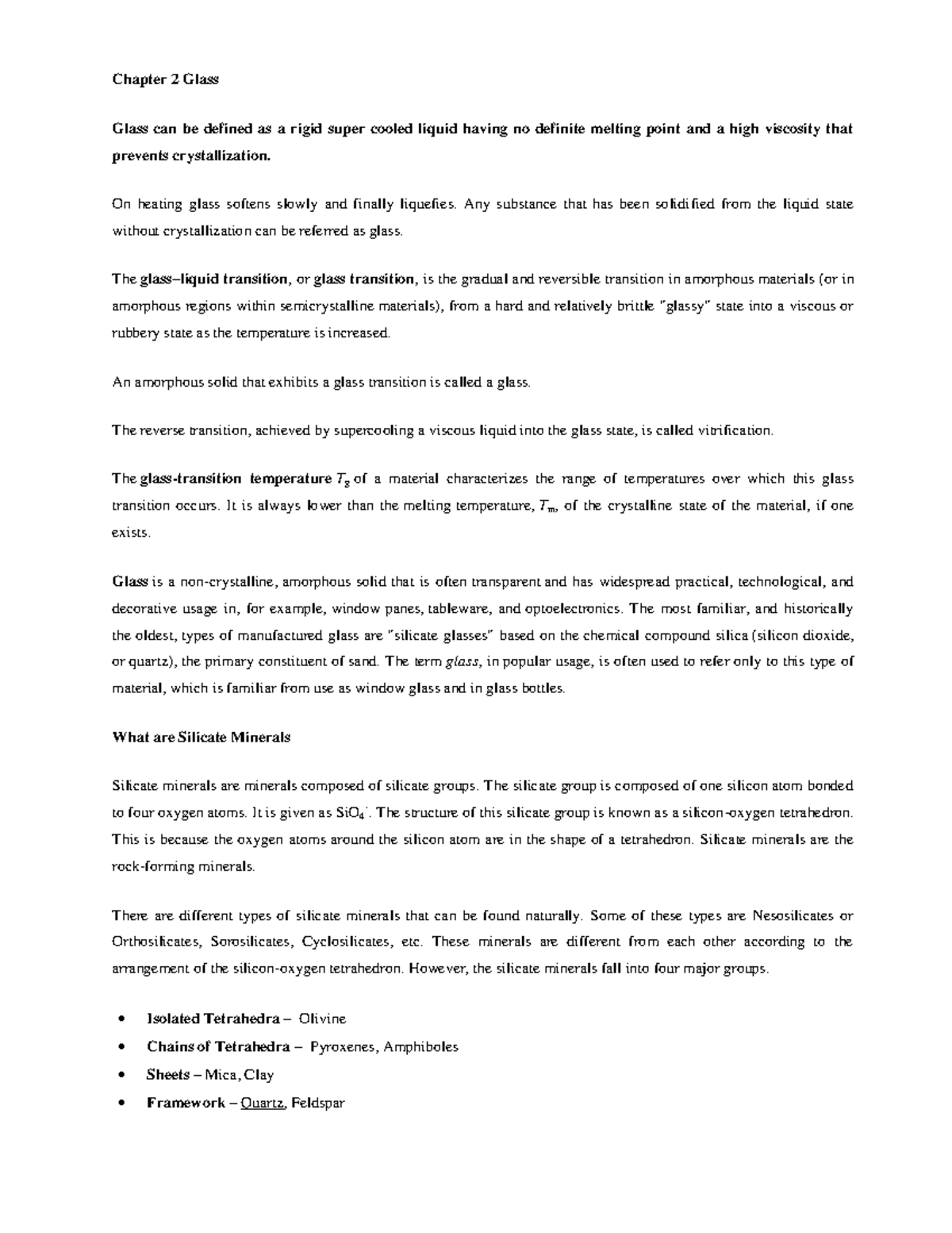 Glass - ITS LECTURE NOTE. - Chapter 2 Glass Glass can be defined as a ...