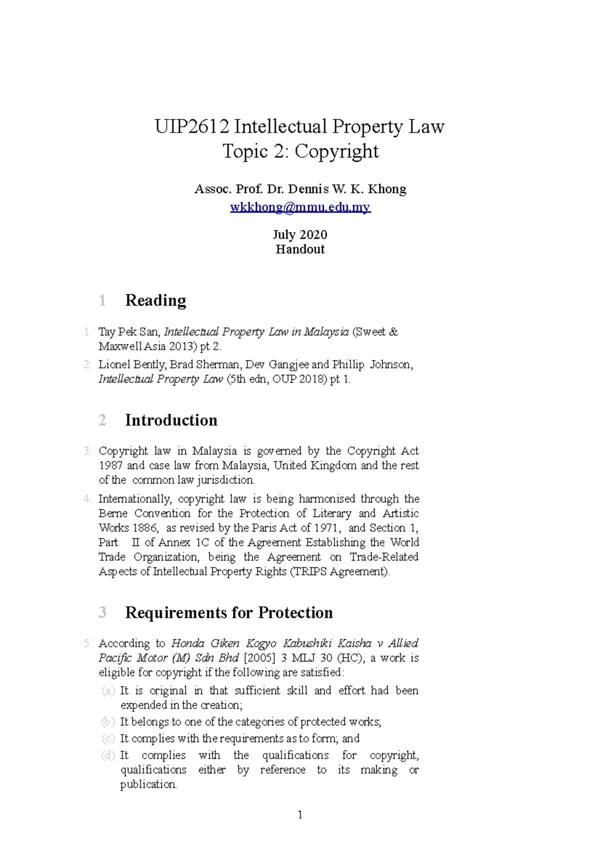 Intellectual Property: Copyright - Topic 2 - UIP2612 Intellectual ...