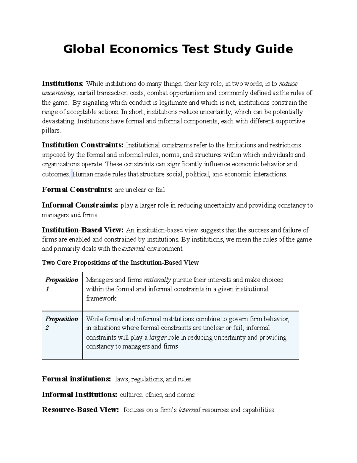 Global Economics Test Study Guide - Global Economics Test Study Guide ...