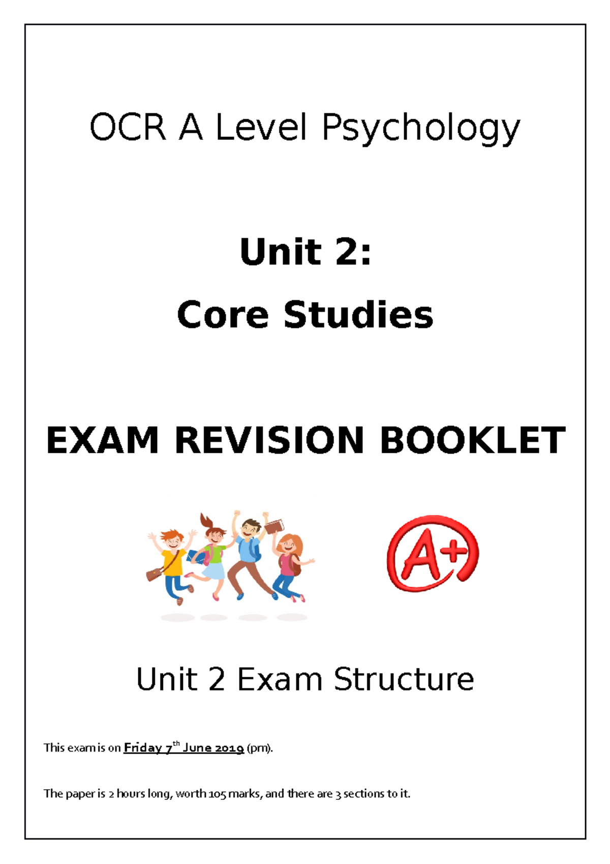 Unit 2 Revision booklet - OCR A Level Psychology Unit 2: Core Studies ...