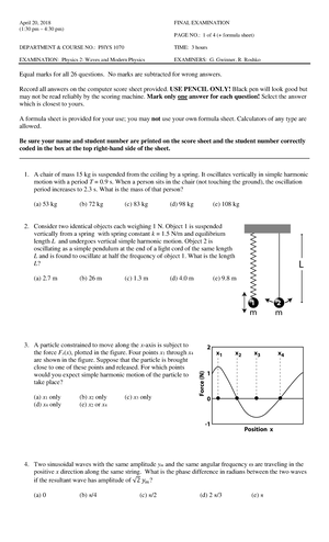 Experiment 1 - Simple Harmonic Motion Instructions - EXPERIMENT NO. 1 ...