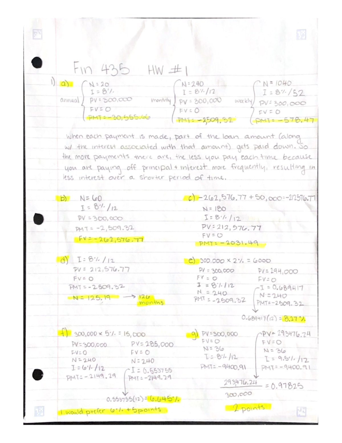 Fin 435 Hw 1 - calculating rates and payments - FIN 435 - UW - Studocu