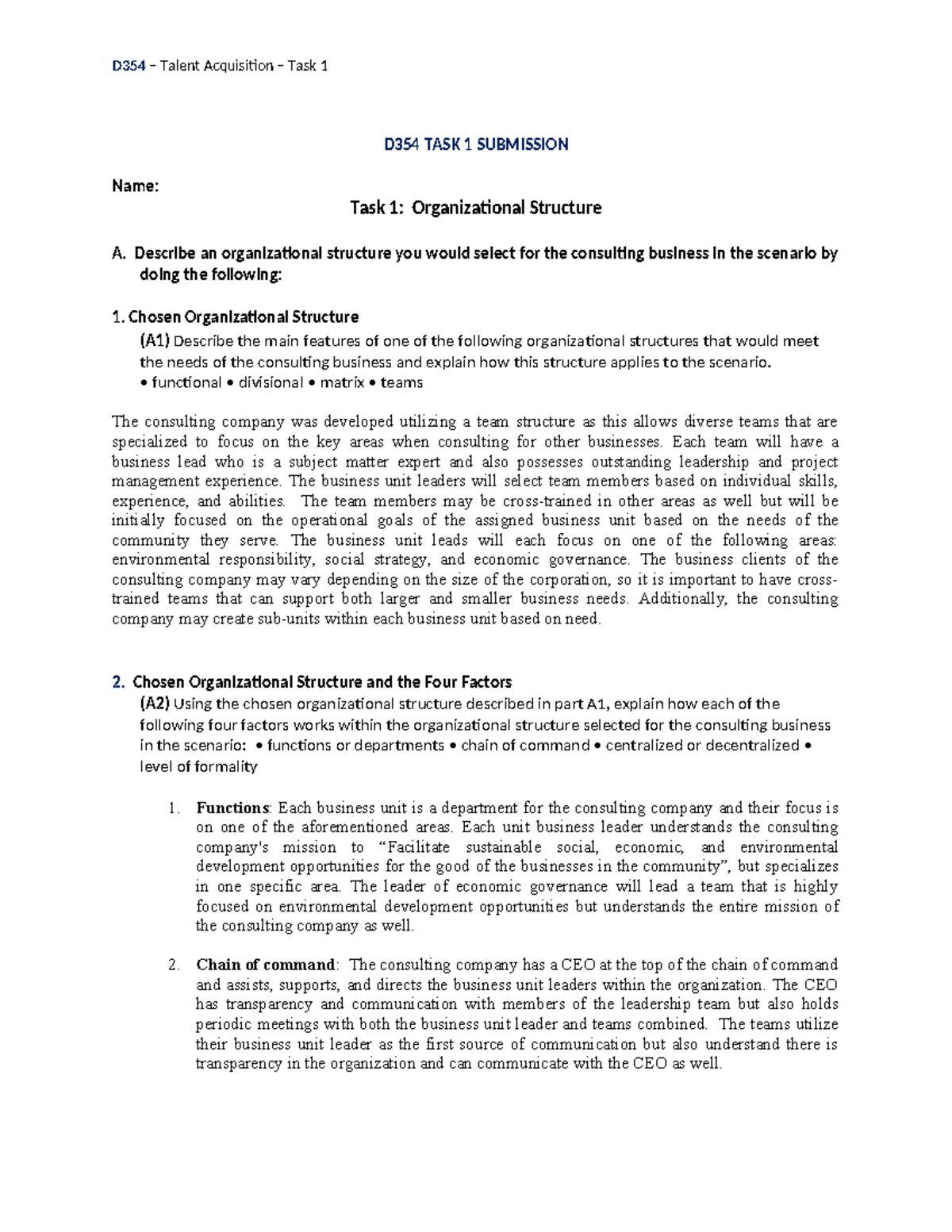 D078 - Task 1 Passed - D354 – Talent Acquisition – Task 1 D354 TASK 1 ...