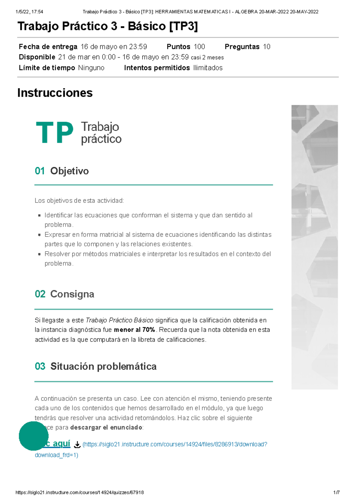 Corregido Trabajo Práctico 3 - Básico [TP3] Herramientas Matematicas I - Algebra 20-MAR-2022 ...