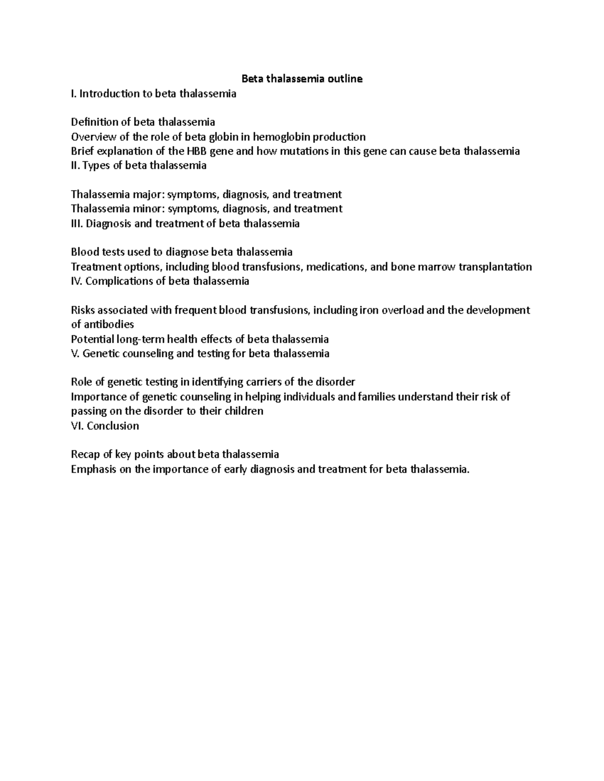 Beta Thalassemia Outline Introduction To Beta Thalassemia Definition Of Beta Thalassemia