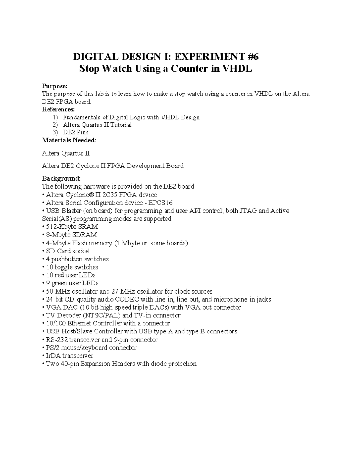 Pre Lab 6 - ////////////////// - DIGITAL DESIGN I: EXPERIMENT Stop ...