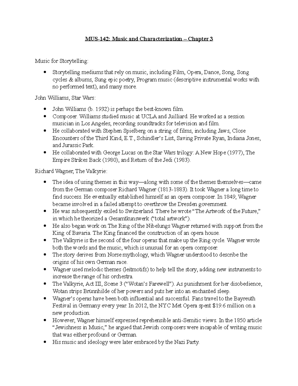 MUS-142 Music and Characterization Chapter 3 Notes - MUS-142: Music and ...