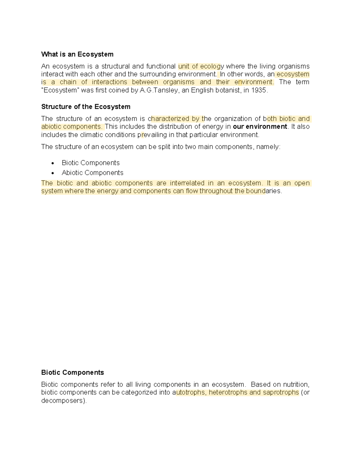 Unit 1 EVS - .dsfsdf - What is an Ecosystem An ecosystem is a structural and functional unit of ...