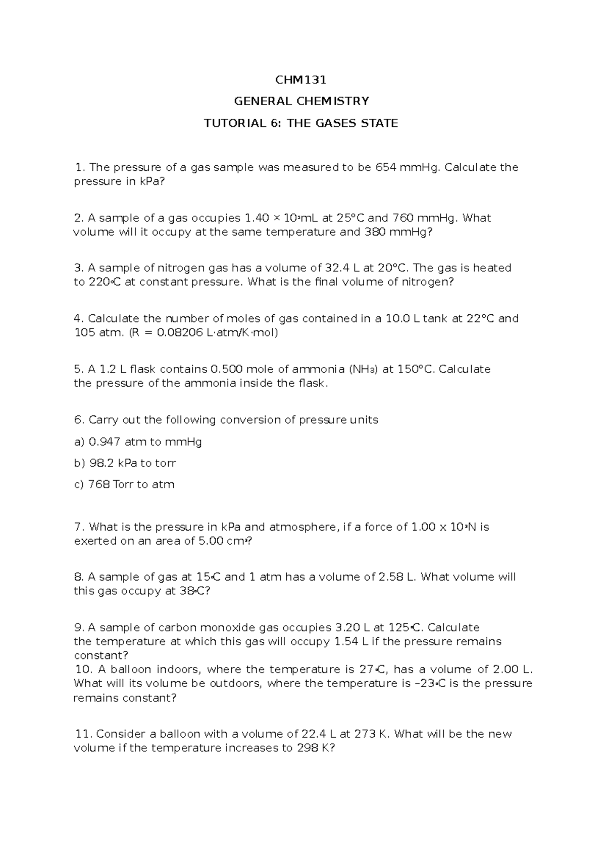 CHM131- tutorial Chapter 6 - CHM GENERAL CHEMISTRY TUTORIAL 6: THE ...