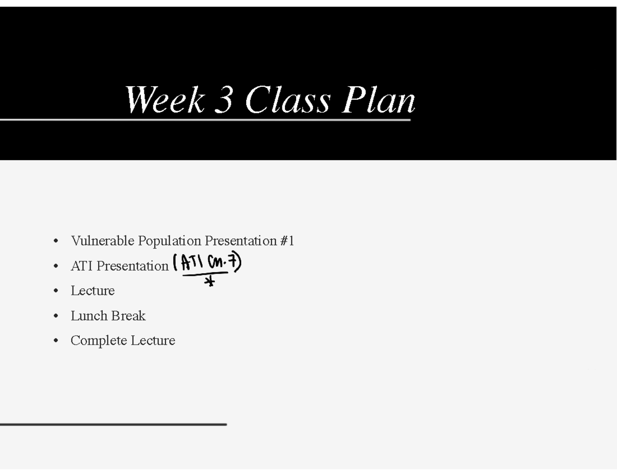 PH Wk 3 - Public lecture - Week 3 Class Plan Vulnerable Population Presentation # ATI ...