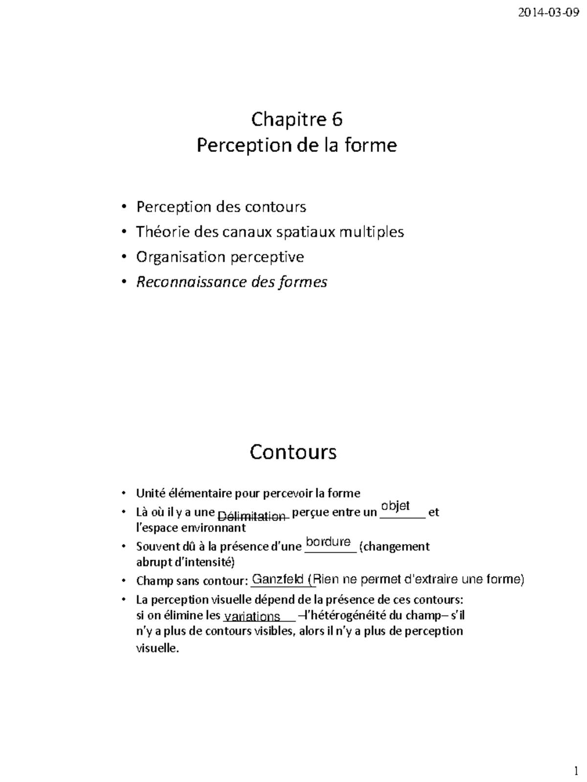 Chapitre 6 Forme-Étudiants 2pp - Chapitre 6 Perception de la forme ...