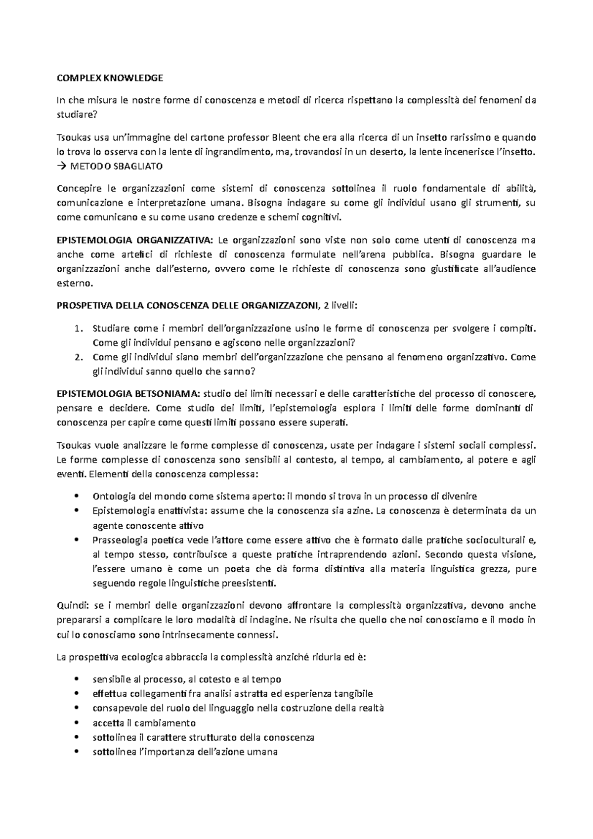 Complex Knowledge Schema - COMPLEX KNOWLEDGE In che misura le nostre ...